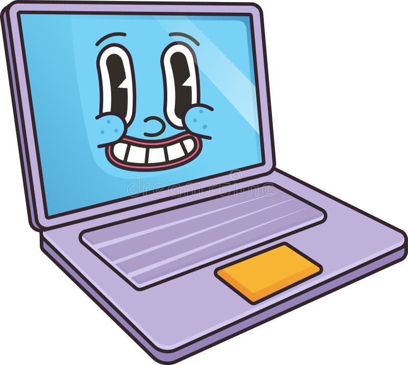 Cartoon Laptop School Character Stock Vector - Illustration of happy ...