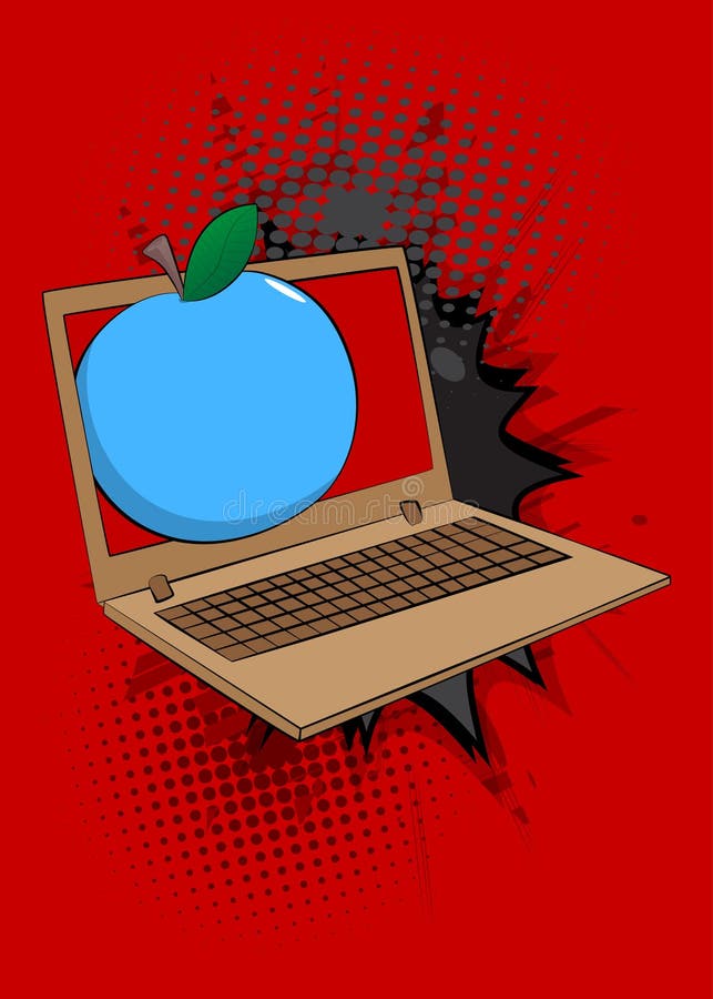 Cartoon Laptop, Comic Book Notebook with Apple. Retro Vector Comics Pop ...