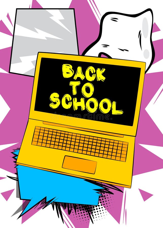 Cartoon Laptop, Comic Book Notebook with Back To School Text. Retro ...