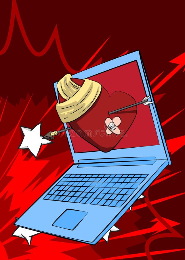 Cartoon Laptop, Comic Book Notebook with Broken Heart. Retro Vector ...