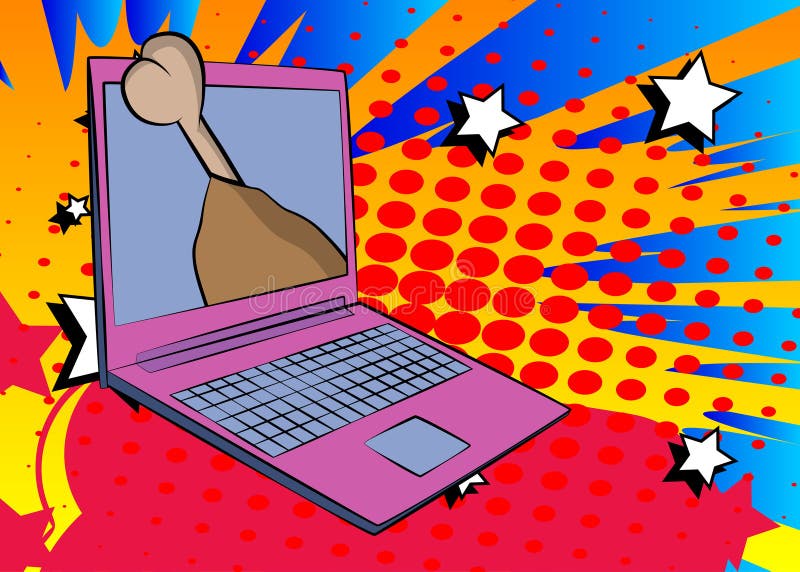 Cartoon Laptop, Comic Book Notebook with Chicken Drumstick and Thigh ...