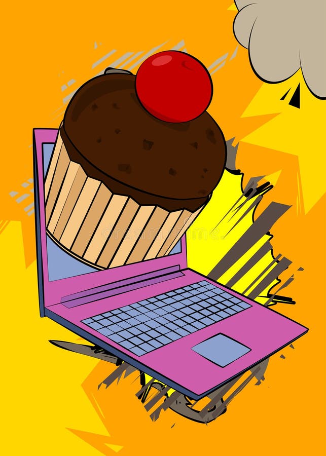 Cartoon Laptop, Comic Book Notebook with Cupcake. Retro Vector Comics Pop Art Design Stock ...