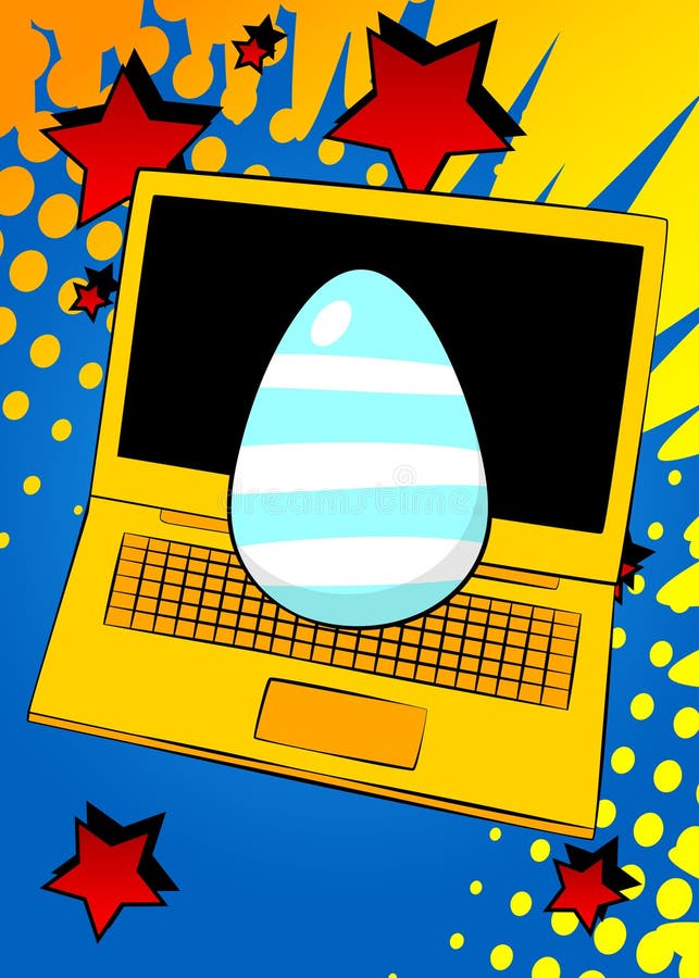 Cartoon Laptop, Comic Book Notebook with Easter Egg. Retro Vector ...