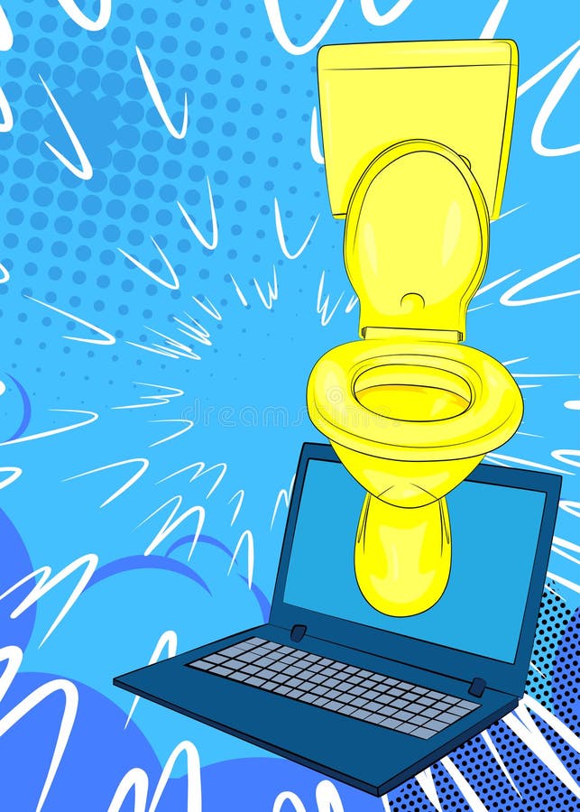 Cartoon Laptop, Comic Book Notebook with Flush Toilet. Retro Vector ...