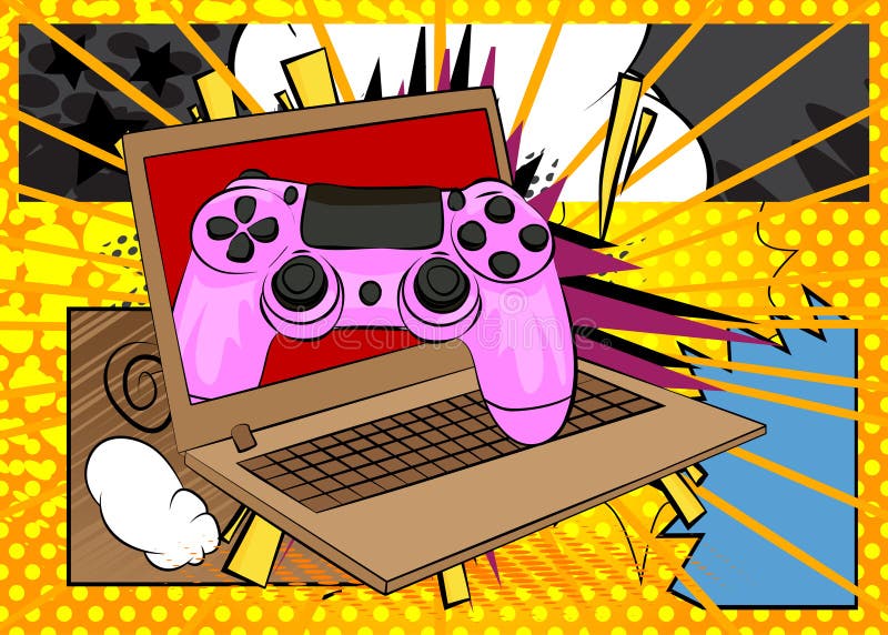 Cartoon Laptop, Comic Book Notebook with Gaming Controller. Retro ...