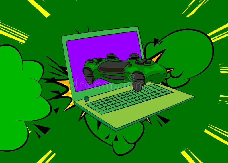 Cartoon Laptop, Comic Book Notebook with Gaming Controller. Retro ...