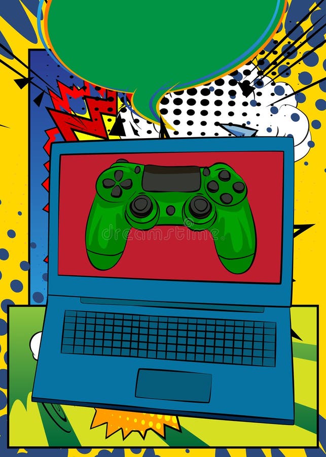 Cartoon Laptop, Comic Book Notebook with Gaming Controller. Retro ...