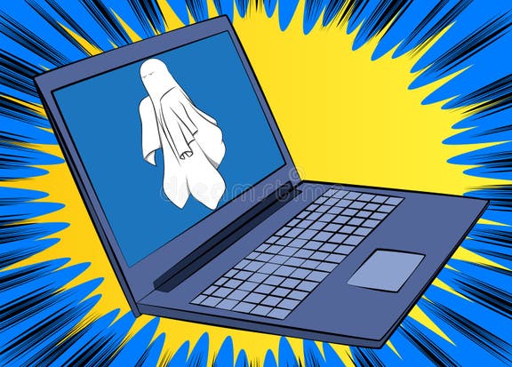 Cartoon Laptop, Comic Book Notebook with Ghost. Retro Vector Pop Art ...