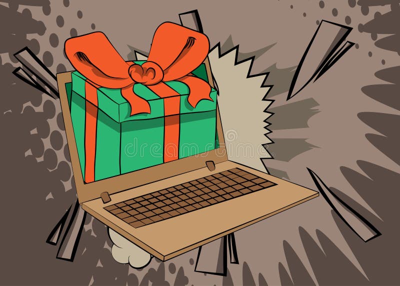 Cartoon Laptop, Comic Book Notebook with Gift Box Retro Comics Pop Art ...