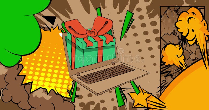 Cartoon Laptop, Comic Book Notebook with Summer Sun. Retro Cartoon ...