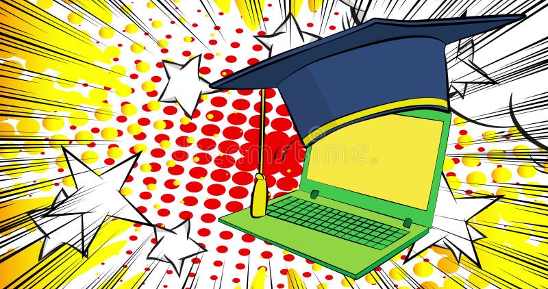 Cartoon Laptop, Comic Book Notebook with Graduation Hat. Stock Video ...