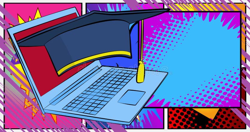 Cartoon Laptop, Comic Book Notebook with Graduation Hat. Stock Video ...