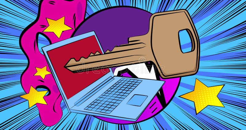 Cartoon Laptop, Comic Book Notebook with Key. Stock Footage - Video of ...
