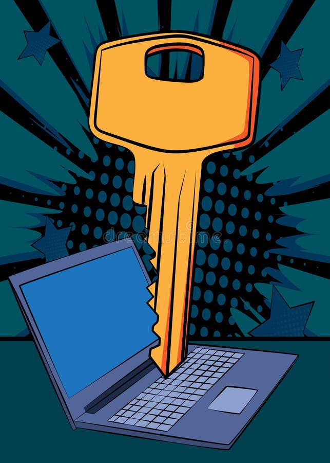 Cartoon Laptop, Comic Book Notebook with Key. Retro Vector Comics Pop ...