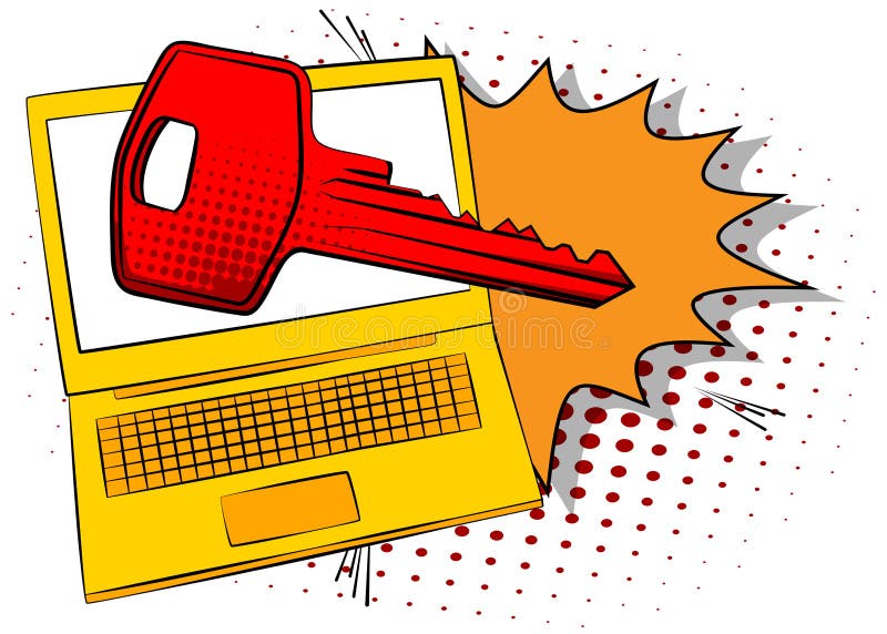 Cartoon Laptop, Comic Book Notebook with Key. Retro Vector Comics Pop ...