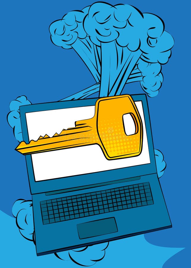 Cartoon Laptop, Comic Book Notebook with Key. Retro Vector Comics Pop ...