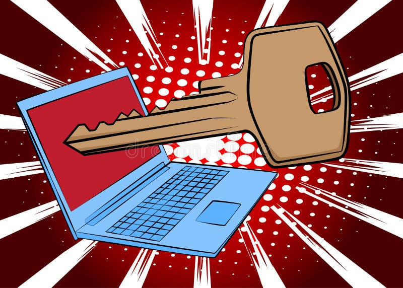 Cartoon Laptop, Comic Book Notebook with Key. Retro Vector Comics Pop ...