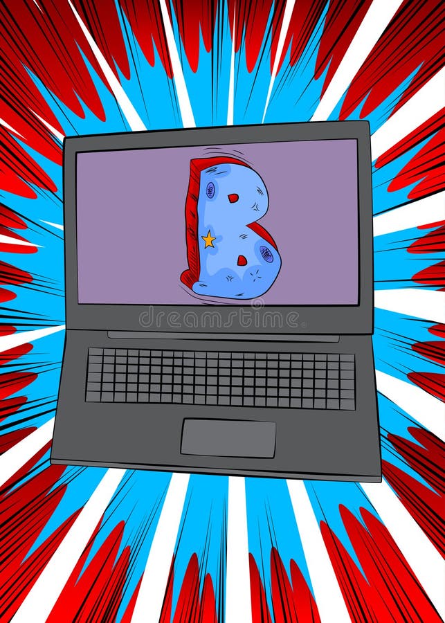 Cartoon Laptop, Comic Book Notebook with Letter B. Retro Vector Comics ...
