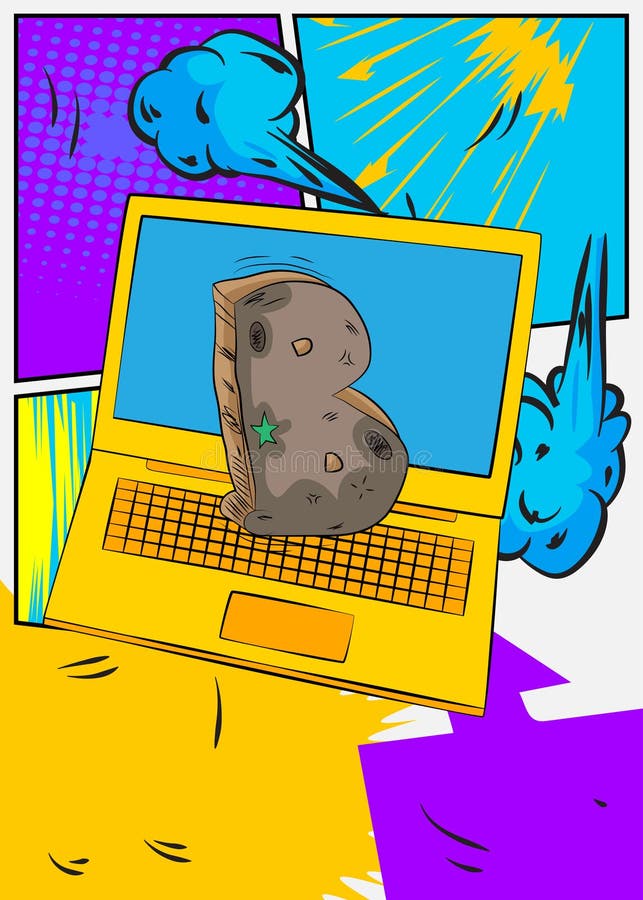 Cartoon Laptop, Comic Book Notebook with Letter B. Retro Vector Comics ...