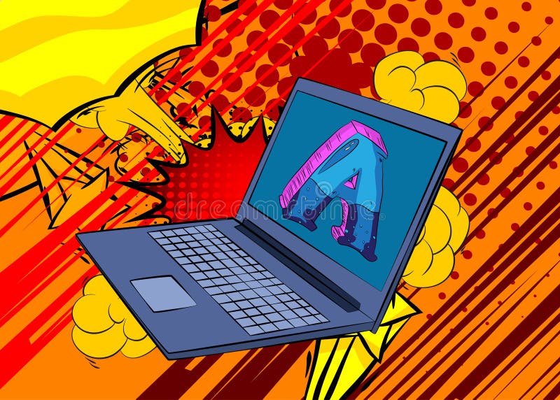 Cartoon Laptop, Comic Book Notebook with Letter a. Retro Vector Comics ...