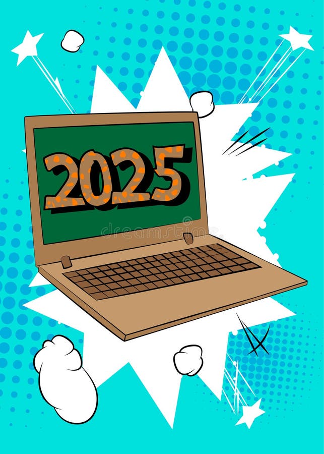 Cartoon Laptop, Comic Book Notebook with 2025. Retro Comics Pop Art ...