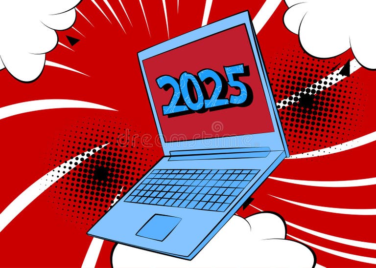 Cartoon Laptop, Comic Book Notebook with 2025. Retro Comics Pop Art ...