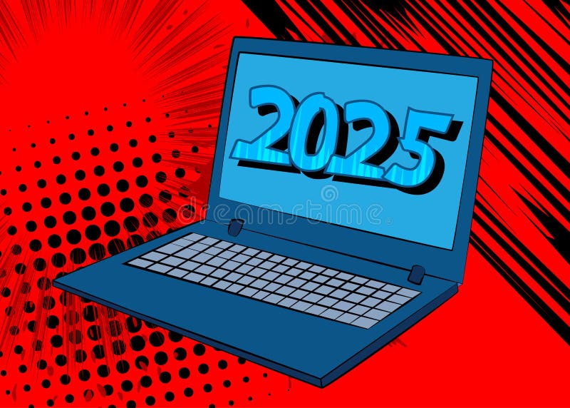 Cartoon Laptop, Comic Book Notebook with 2025. Retro Comics Pop Art ...