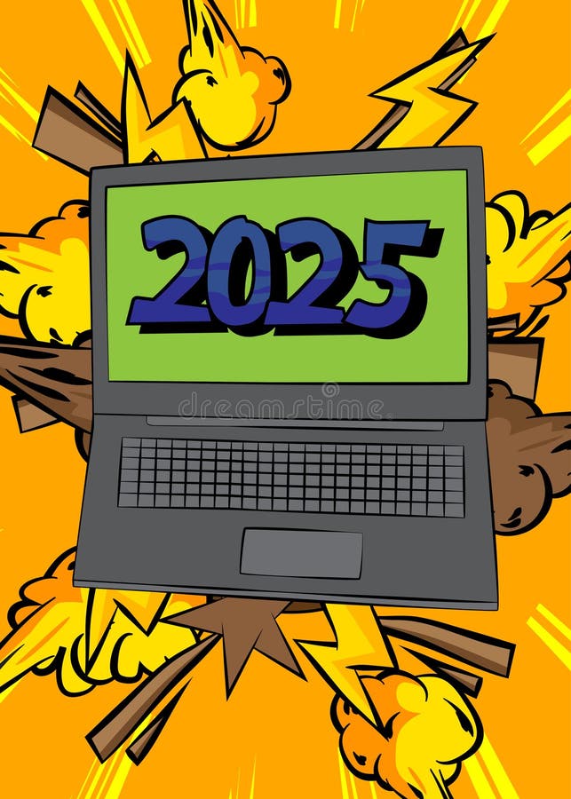 Cartoon Laptop, Comic Book Notebook with 2025. Retro Comics Pop Art ...