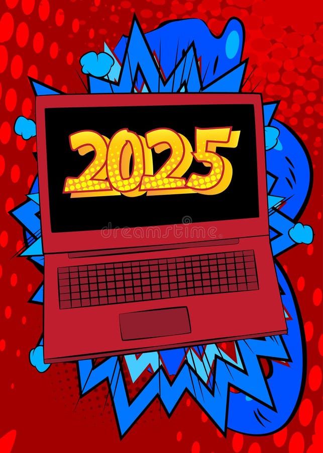 Cartoon Laptop, Comic Book Notebook with 2025. Retro Comics Pop Art ...