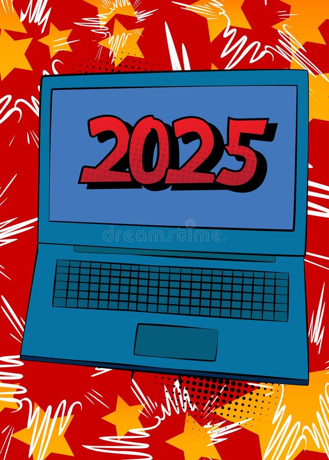 Cartoon Laptop, Comic Book Notebook with 2025. Retro Comics Pop Art ...