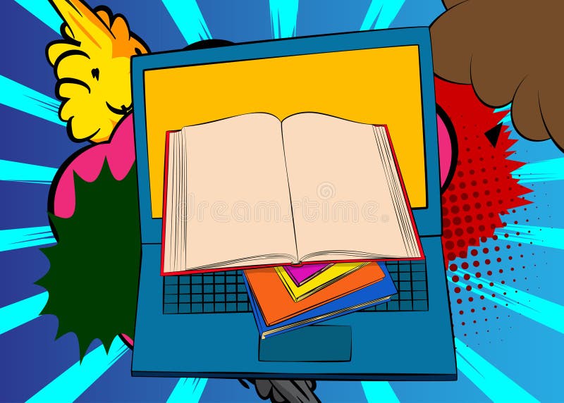 Cartoon Laptop, Comic Book Notebook with 2025. Retro Comics Pop Art ...