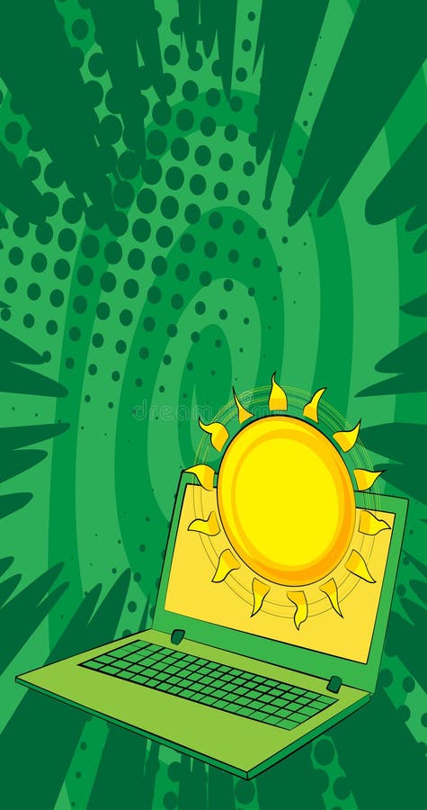 Cartoon Laptop, Comic Book Notebook with Summer Sun. Retro Vector ...