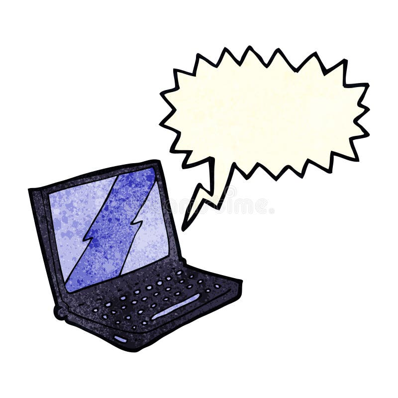 Cartoon Laptop Computer with Speech Bubble Stock Illustration ...