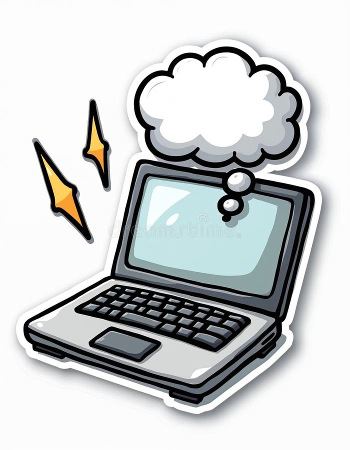 Cartoon Laptop Computer with Thought Bubble. Illustration Computer ...