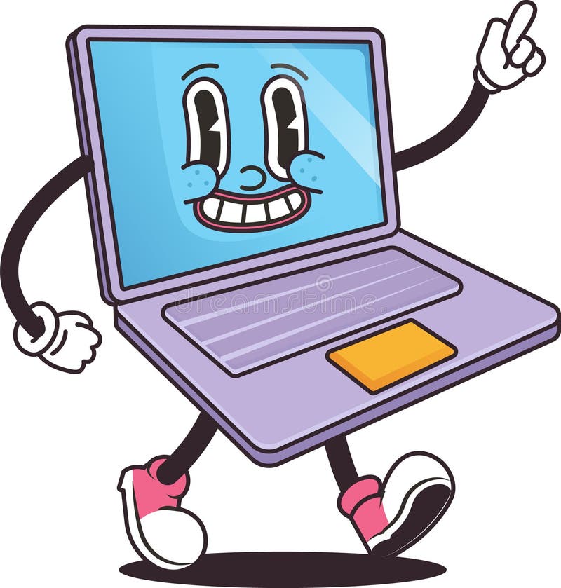 Cartoon Laptop School Character Stock Vector - Illustration of happy ...