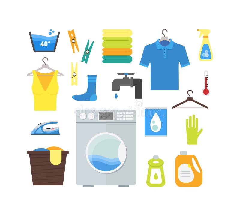 Cartoon Laundry Set. Vector Stock Vector - Illustration of element ...