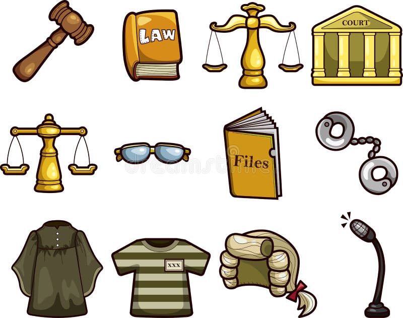 Cartoon law icons stock vector. Illustration of trial - 23556533