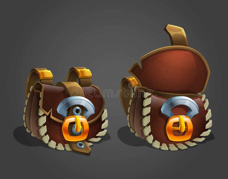 Cartoon Leather Bag and Open Leather Bag. Stock Vector - Illustration ...