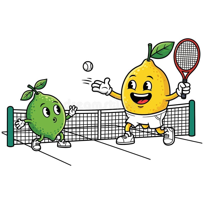 Cartoon Lemon and Lime Playing Tennis Clipart Stock Vector ...