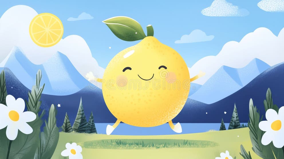 Cartoon Lemon Running in a Spring Landscape Stock Photo - Image of leaf ...