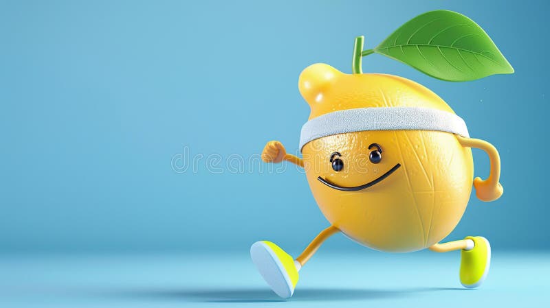 Cartoon Lemon with Sweatband Around Its Forehead Running , Flat Lay ...
