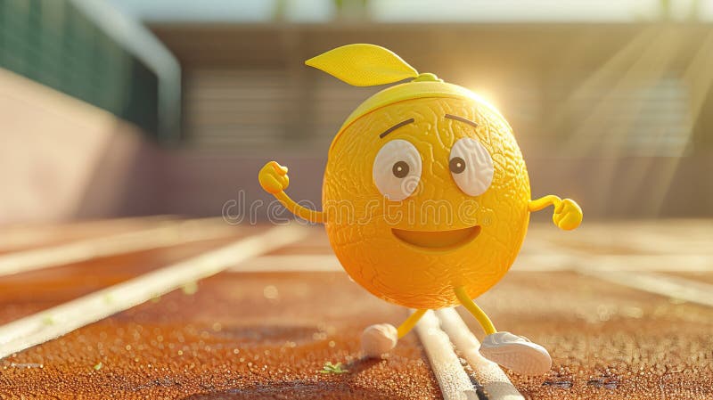 Cartoon Lemon with Sweatband Around Its Forehead Running , Flat Lay ...