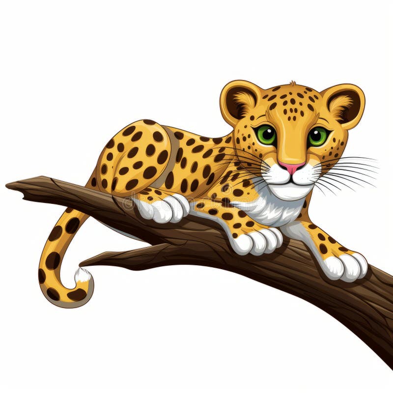 Cartoon Leopard Lying on a Tree Branch, Vector Illustration Stock ...