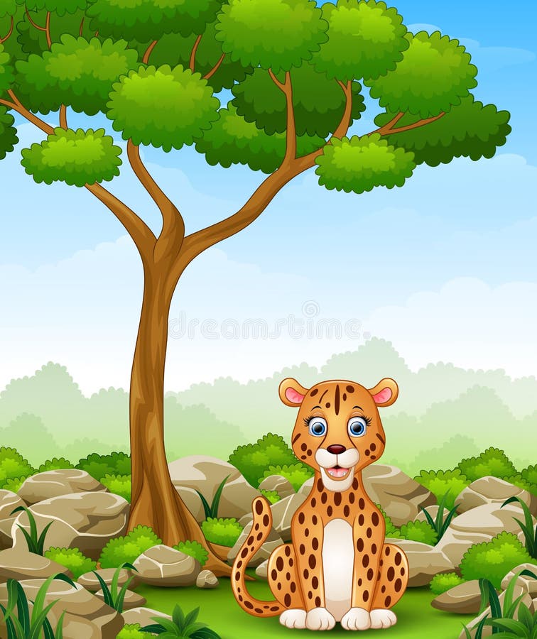 Cartoon Leopard Sitting in the Jungle Stock Vector - Illustration of ...