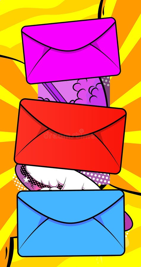 Cartoon Letter Envelope, Comic Book Message. Retro Vector Vintage ...
