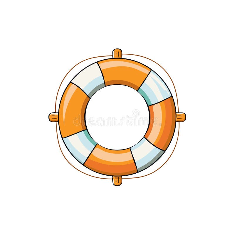 Cartoon Life Preserver, Orange and White, with Handles, Isolated Stock ...