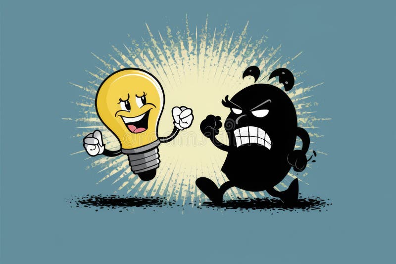 A Cartoon of a Light Bulb and an Angry Monster Fighting, AI Stock ...
