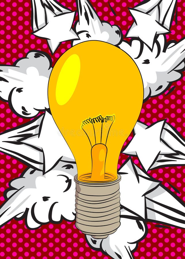 Cartoon Light Bulb, Comic Book Idea. Vintage Vector Comics, Pop Art ...
