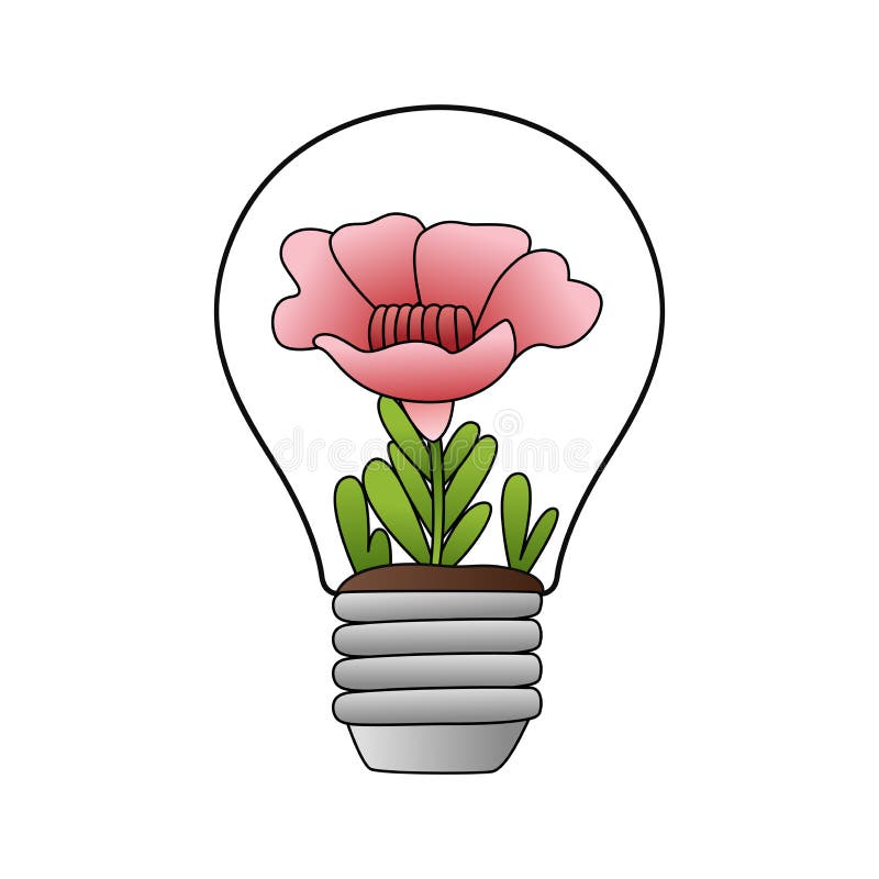 Cartoon of Light Bulb with Flower on White Stock Vector - Illustration ...