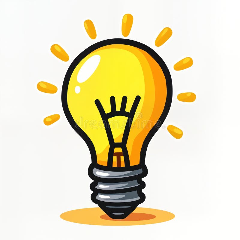 Cartoon Light Bulb Glows Bright Yellow. Simple Design Idea, Innovation ...